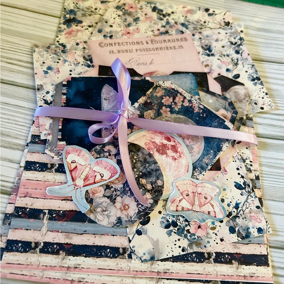 Handmade | Office | Junk Journal Ephemera Kit Paper Moon Pockets Cards ...